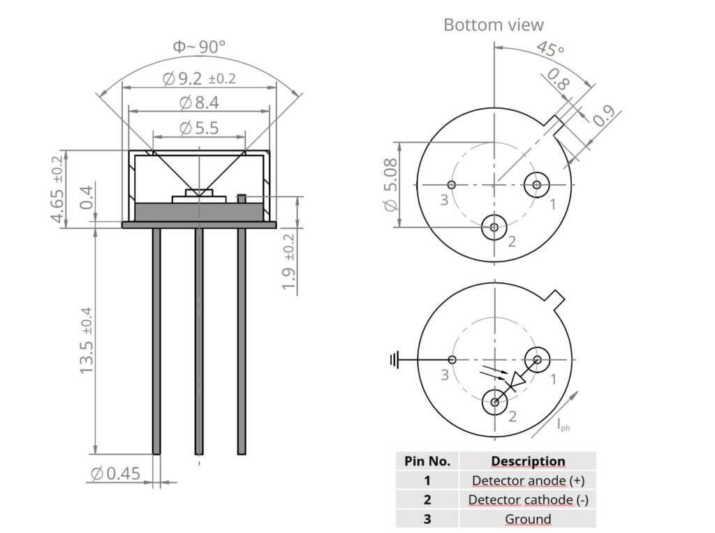 InAs room temperature, photovoltaic infrared detector PVA-3-1×1-TO39-NW ...