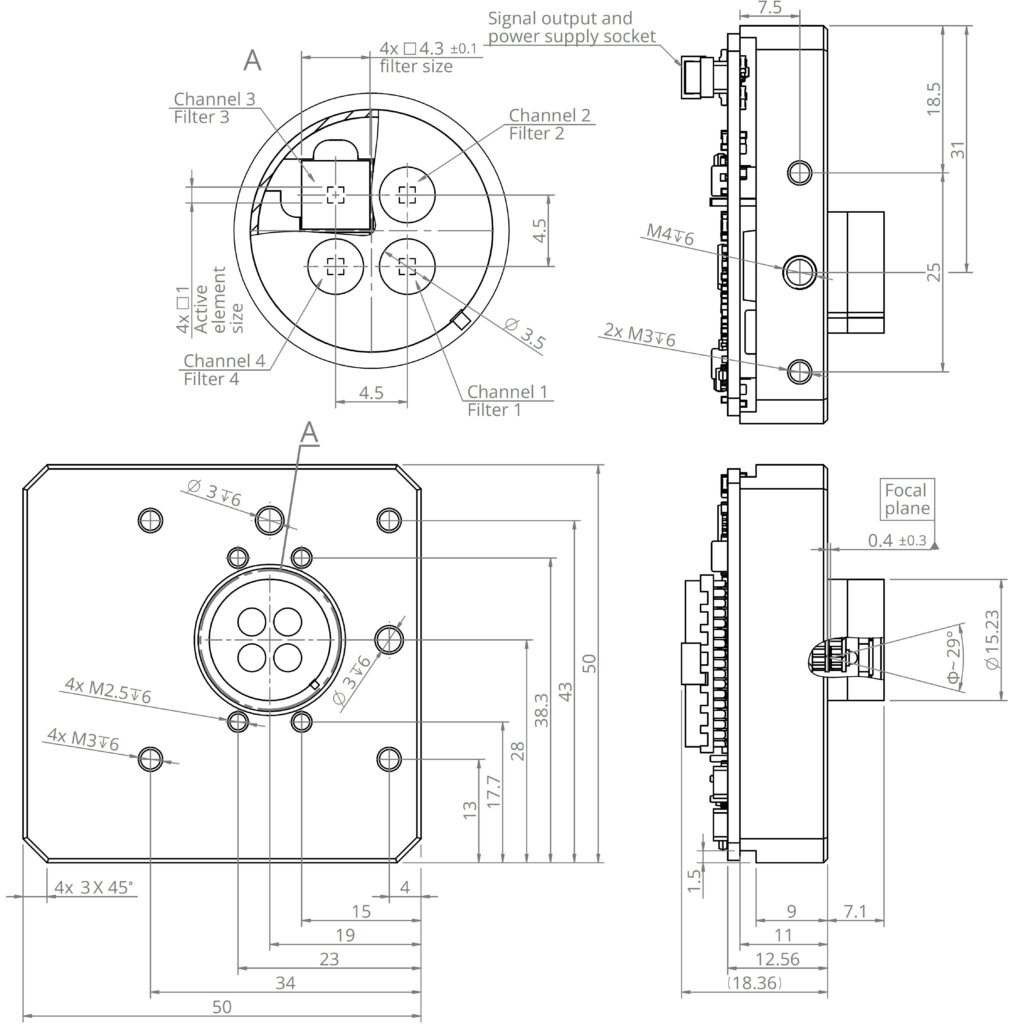 InAsSb four-band MWIR detection module 4EF-I-5 - VIGO Photonics